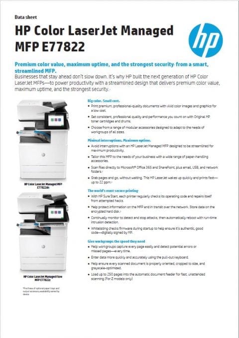HP Colour LaserJet Managed E77822DN | Global Office Machines