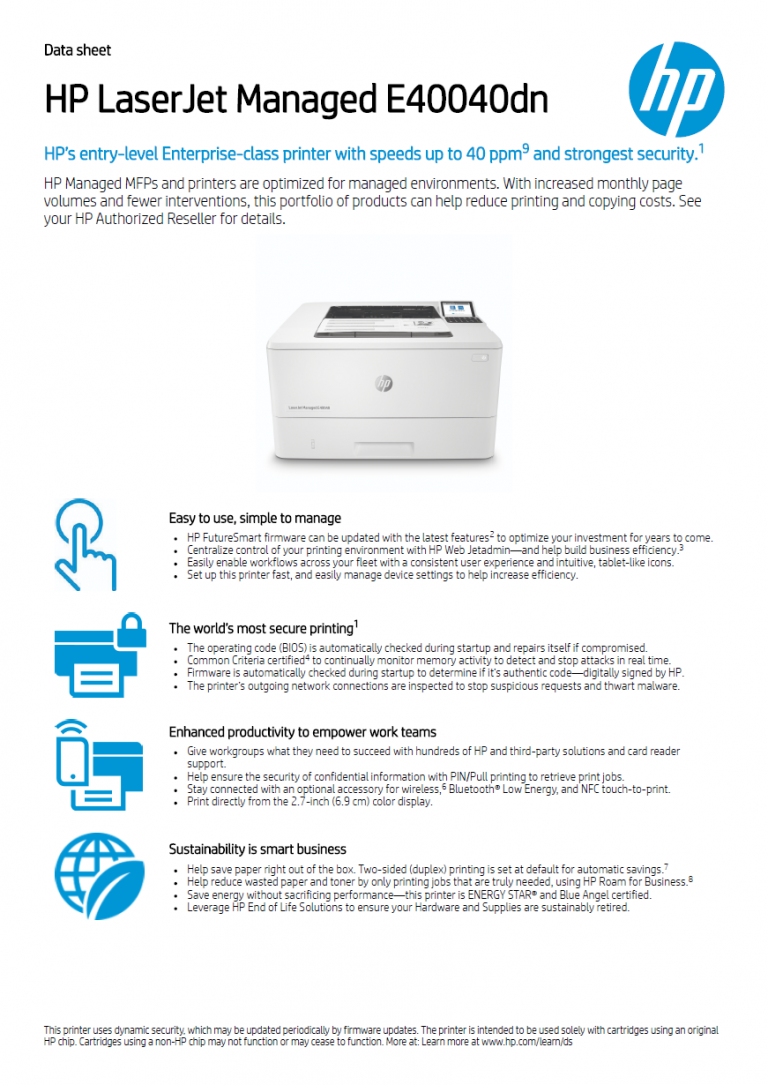 HP LaserJet Managed E40040dn Mono A4 Printer | Global Office Machines