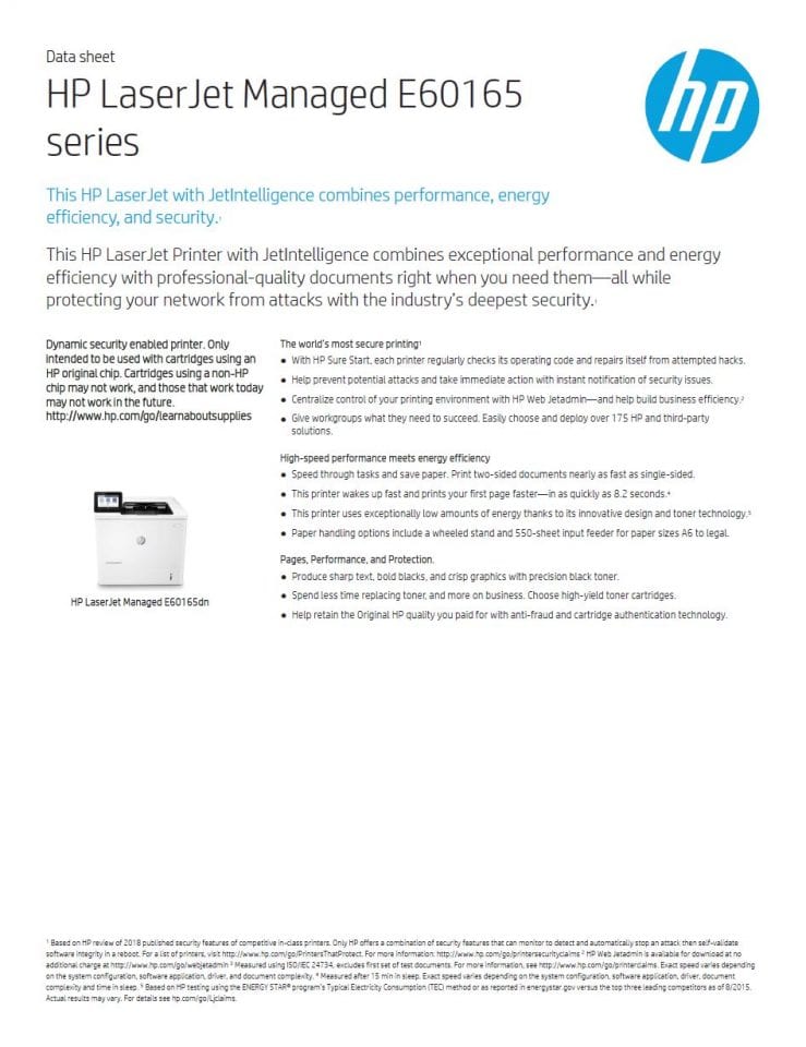 HP LaserJet Managed Mono Printer E60165dn | Global Office Machines