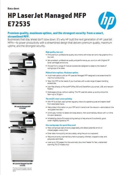 HP LaserJet Managed E72535DN | Global Office Machines